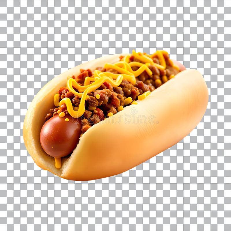 A Chili Dog with Cheese Isolated on Transparent Background Stock ...