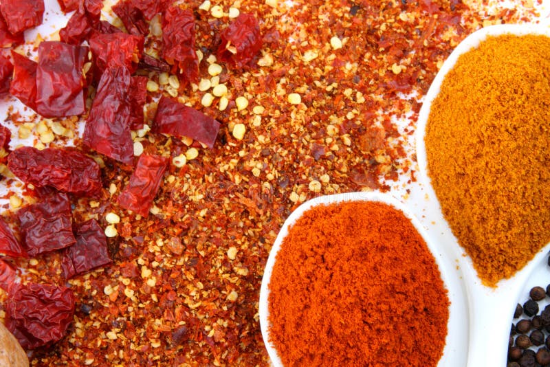 Chili Flakes Chilies and Chili Powder Stock Image - Image of chili ...