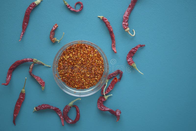 Chili Flakes and Dry Chili on Table Stock Photo - Image of seasoning ...