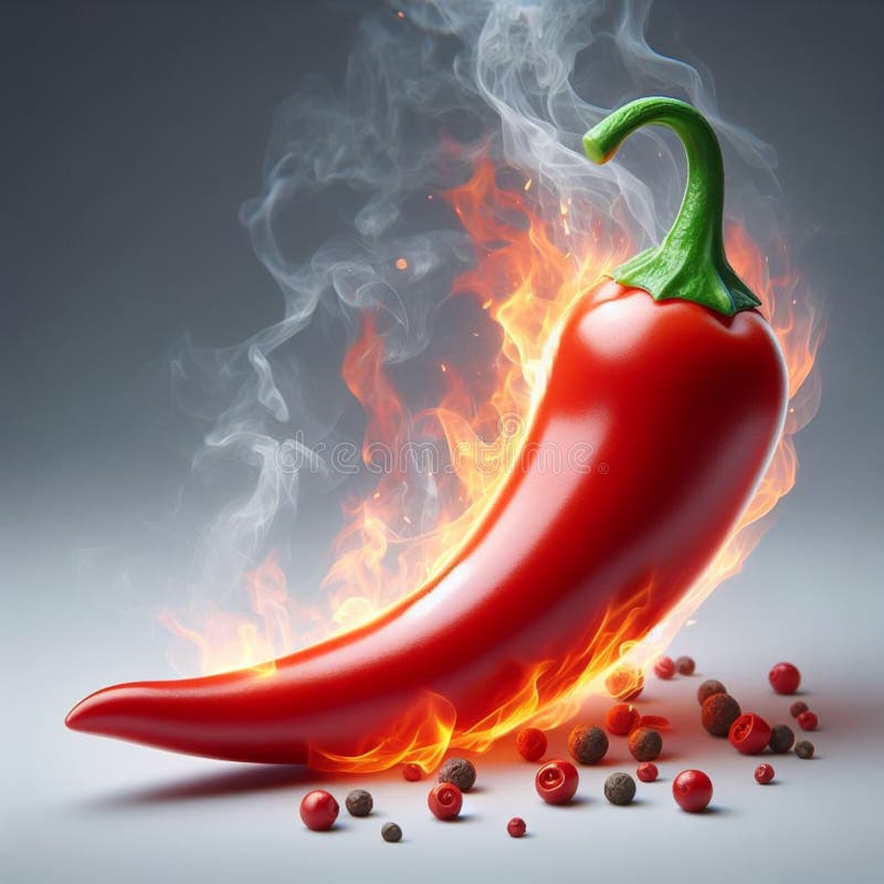 Chili Hot Illustration with Fire and Smoke Stock Image - Image of fire ...