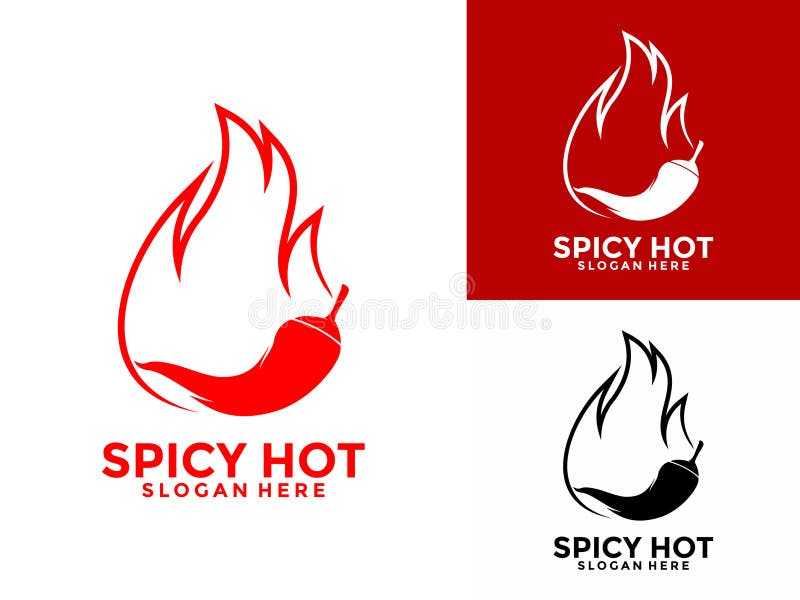 Chili Hot Logo Design Vector, Red Hot Spicy Pepper with Flame or Fire ...