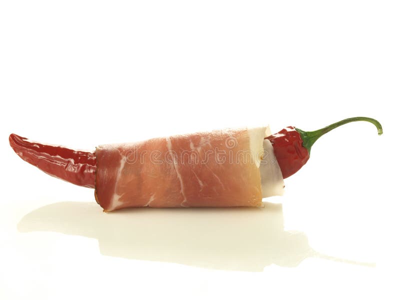 Chili in parma ham stock photo. Image of health, pepper - 25306770