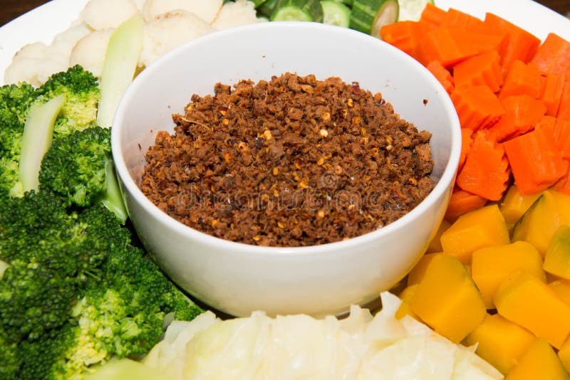 Chili Past with Mixed Boil Vegetable. Stock Image - Image of paste ...