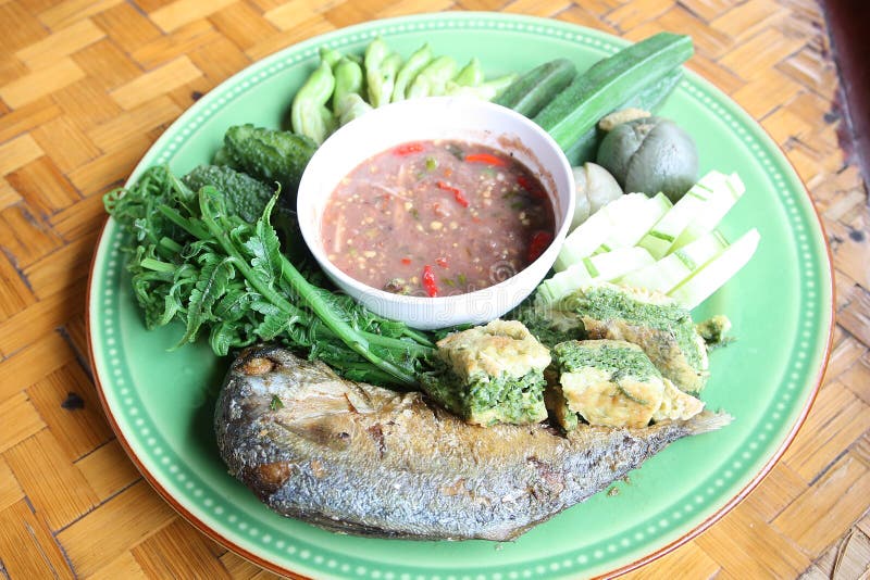 Chili Paste and Boiled Vegetables with Mackerel Fi Stock Image - Image ...