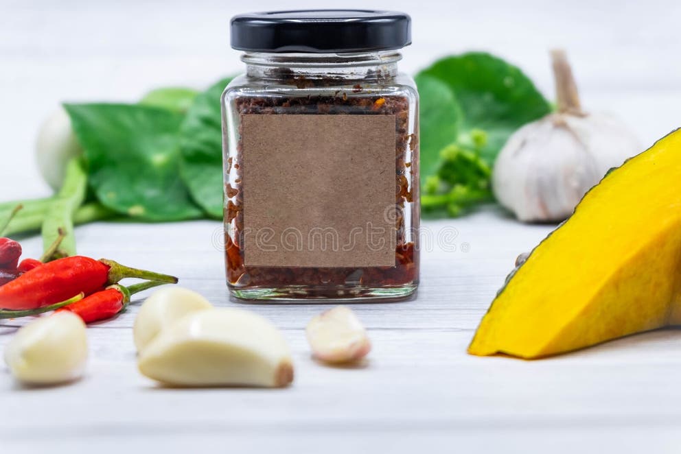 Chili Paste Thai Food Packed in Bottles with Empty Labels for Entering ...