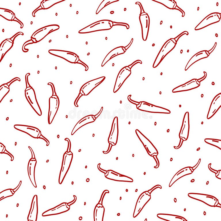 Chili Pattern Seamless Doodle Drawing Illustration Vector Background ...