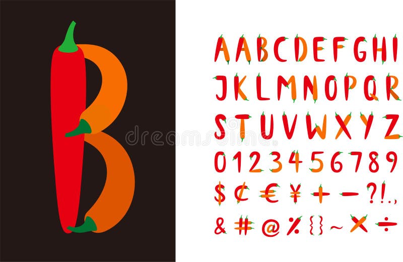 Chili Pepper Alphabet Font, Vector Illustration Stock Vector ...