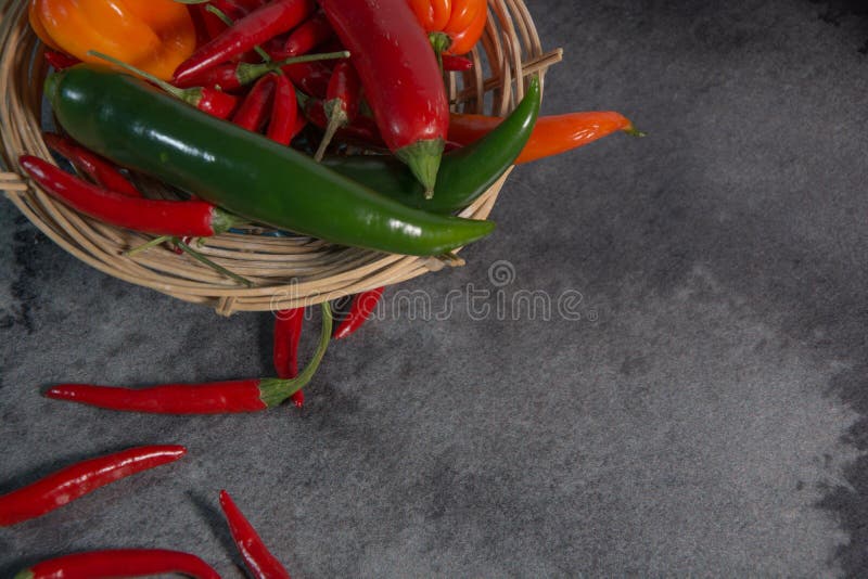 Chili Pepper, Different Types and Colors, with Copy-space, on Gray ...