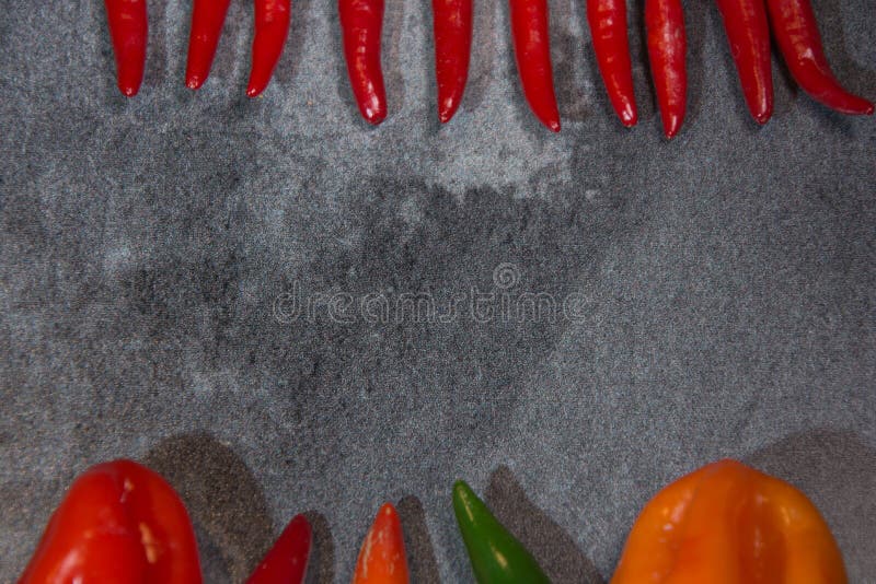 Chili Pepper, Different Types and Colors, with Copy-space, on Gray ...