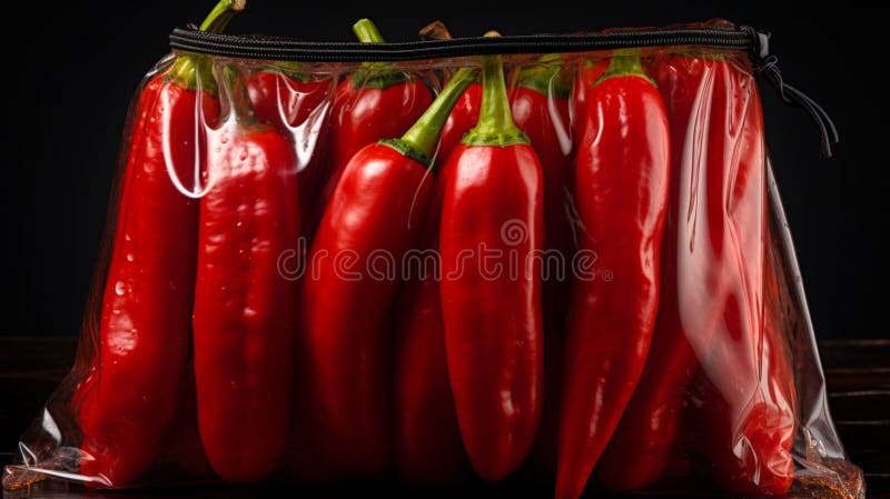 Chili Pepper in Plastic Zipper Bag on Red Stock Image - Image of scent ...