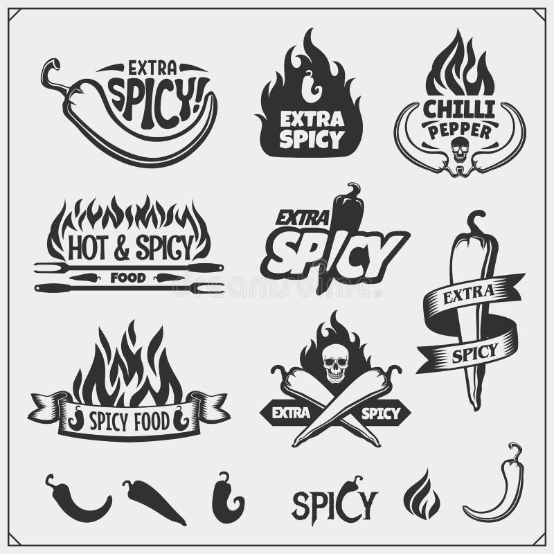 Chili Pepper Set. Pepper Icons, Emblems and Design Elements Stock ...