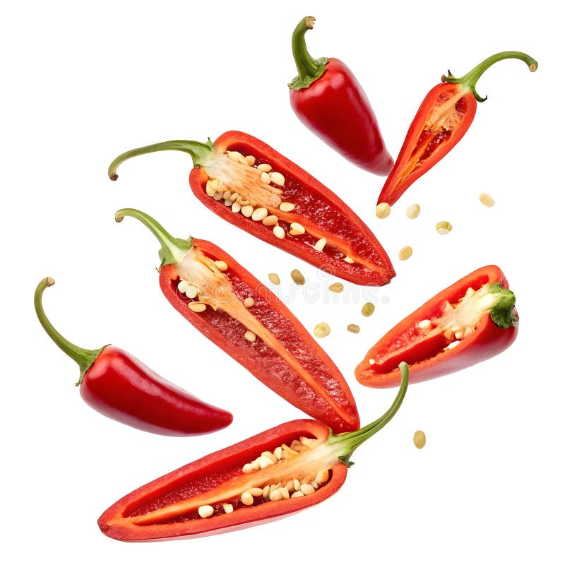 Falling Bursting Chili Peppers Isolated on White Background Stock ...