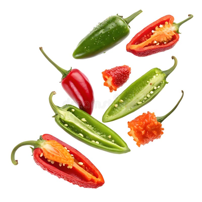 Falling Bursting Chili Peppers Isolated on White Background Stock ...