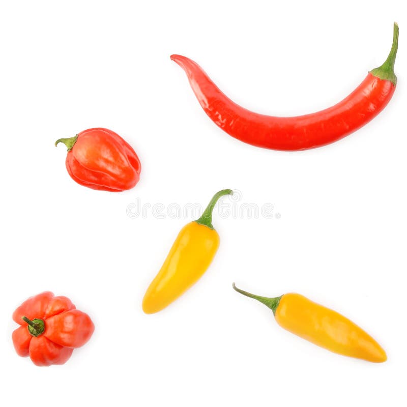 Chili Peppers Isolated on White Background. Top View Stock Photo ...