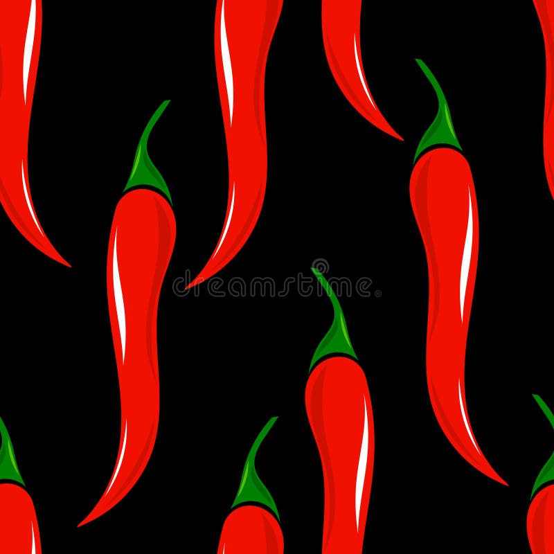 Watercolor Hand Drawn Seamless Pattern with Red Chilli Pepper. Stock ...