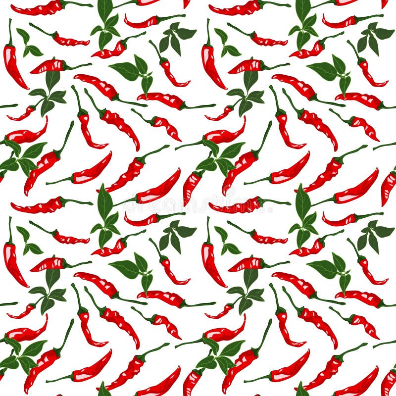 Chili Peppers Pattern. Drawn by Hand Stock Vector - Illustration of ...