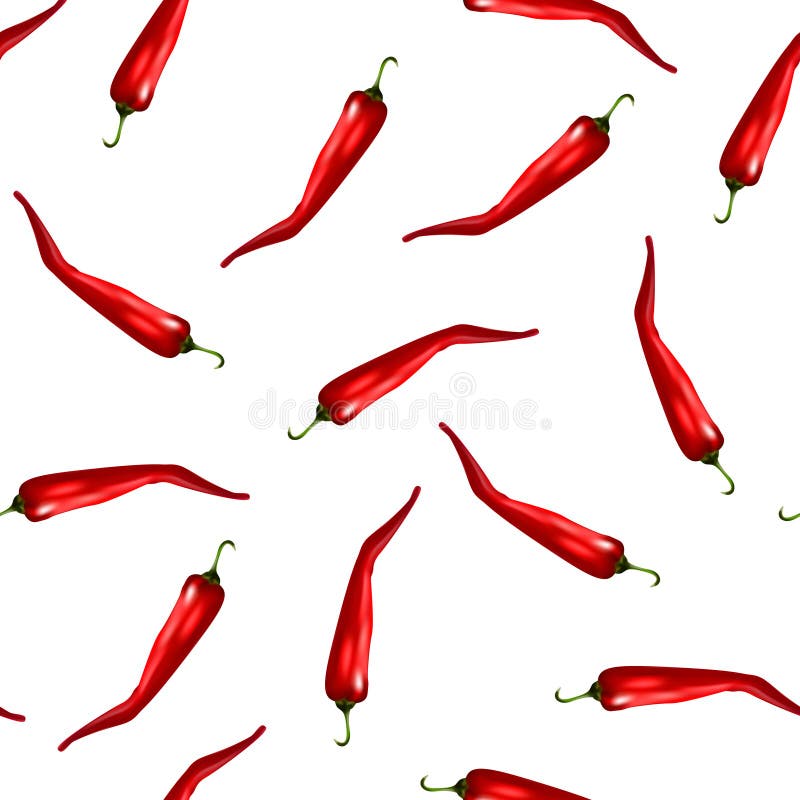 Watercolor Hand Drawn Seamless Pattern with Red Chilli Pepper. Stock ...