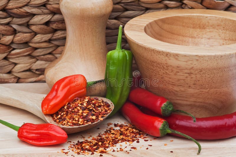 Chili Peppers in Rustic Kitchen Setting Stock Photo - Image of basket ...