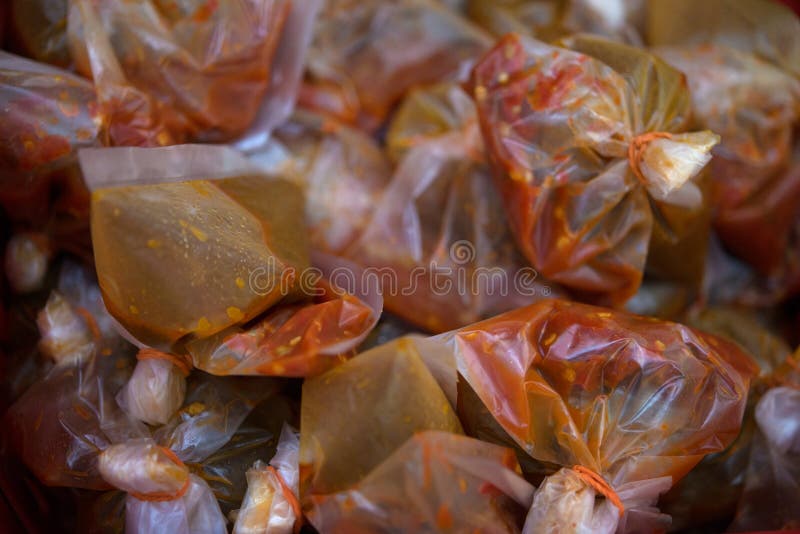 Chili sauce packs stock image. Image of chili, asian - 142043703