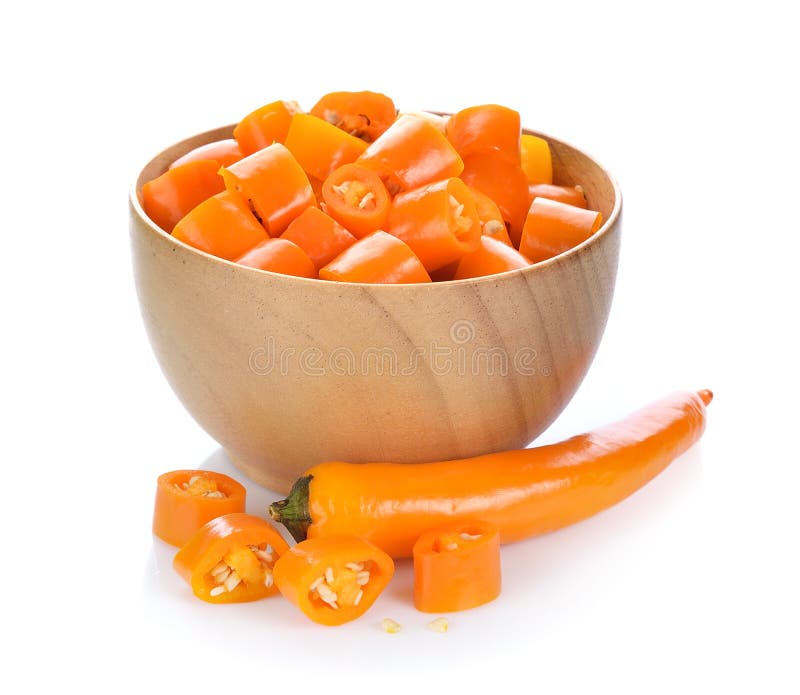 Chili Slice in a Cup on White Background Stock Image - Image of cooking ...