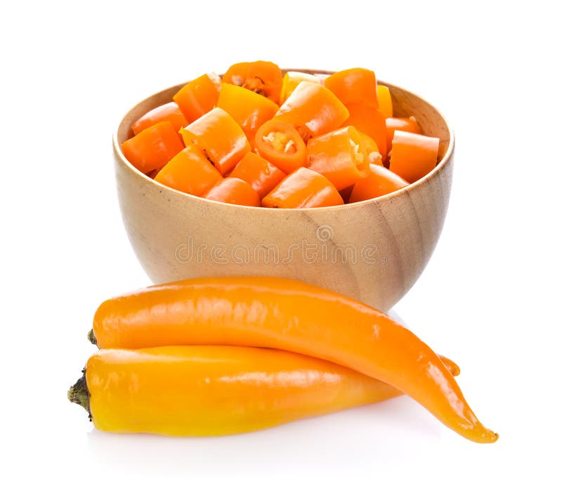 Chili Slice in a Cup on White Background Stock Image - Image of healthy ...