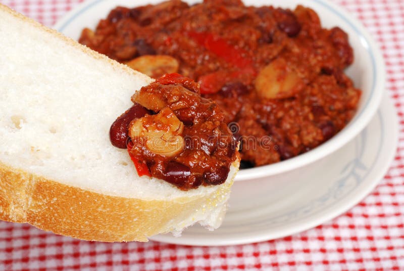 Chili on a Slice of Fresh Bread Stock Image - Image of comfort, meat ...