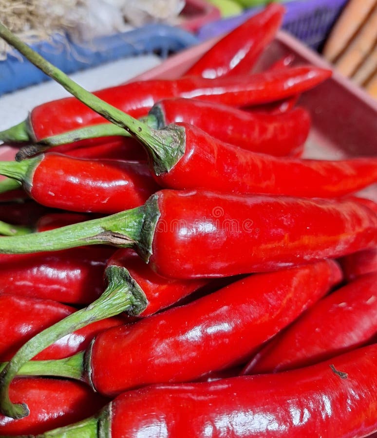 The Chilies in Traditional Markets are Red and Look Fresh Stock Photo ...