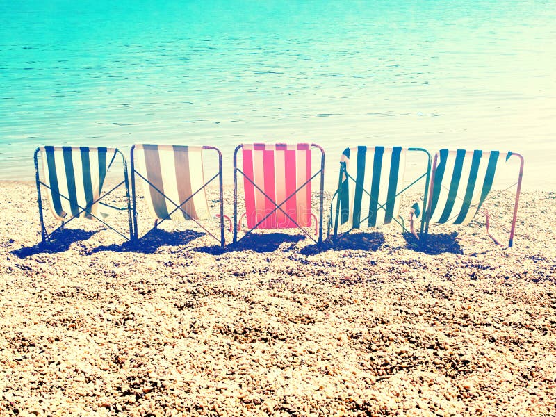 Chill on Beach with Retro Stripes Sun Bed Stock Image - Image of relax ...