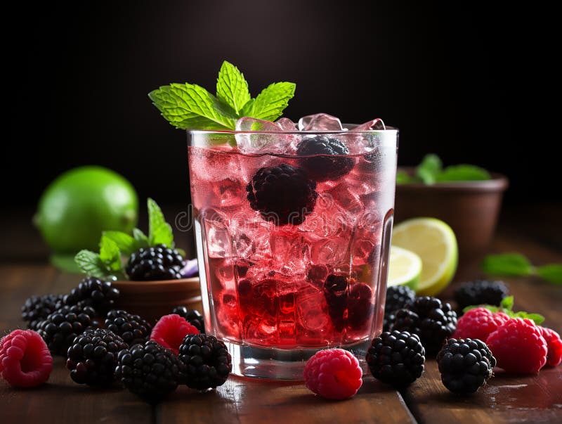 Summer blackberries drinks stock illustration. Illustration of ...