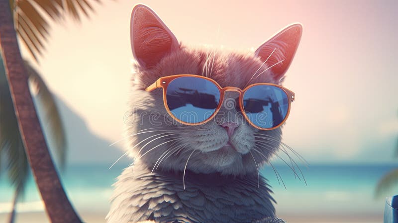 Chill Cat Tropical Vibes, Digital Art Illustration, Generative AI Stock ...