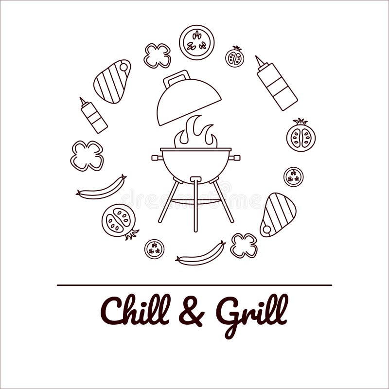 Chill and Grill Lettering. BBQ Grill Logo on Black Stock Vector ...