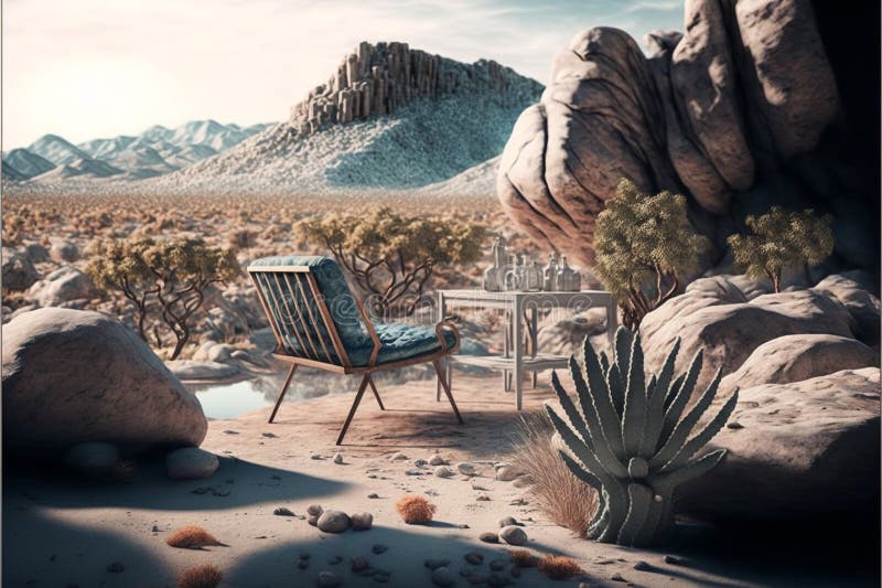 Chill Out Scene in the Desert, River, and Mountains, Landscape ...