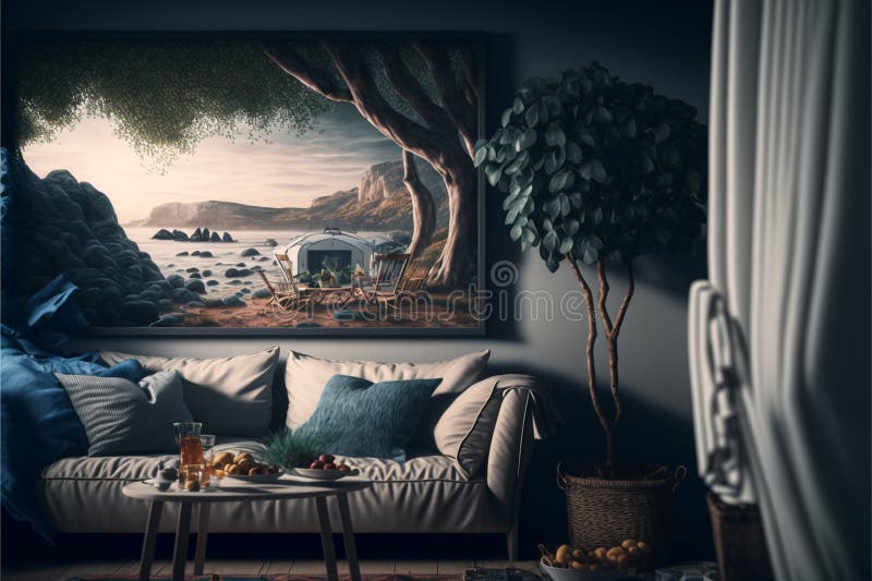 Chill Out Scene in the Desert, River, and Mountains, Landscape ...