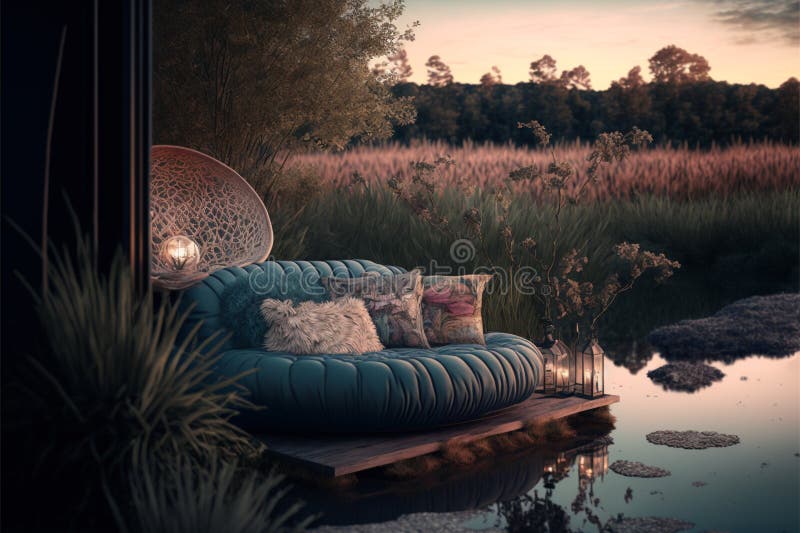 Chill Out Scene Outdoor, in the Forest, River, Generative Ai Stock ...