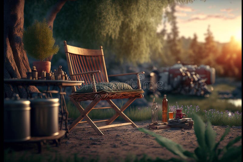 Chill Out Scene Outdoor, in the Forest, River, Generative Ai Stock ...