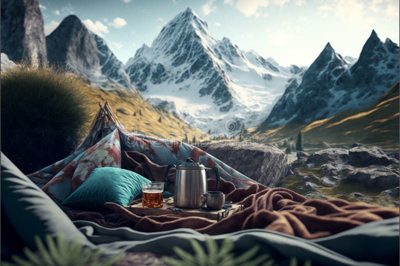 Chill Out Scene in the Snow Mountains, Landscape, Generative Ai Stock ...