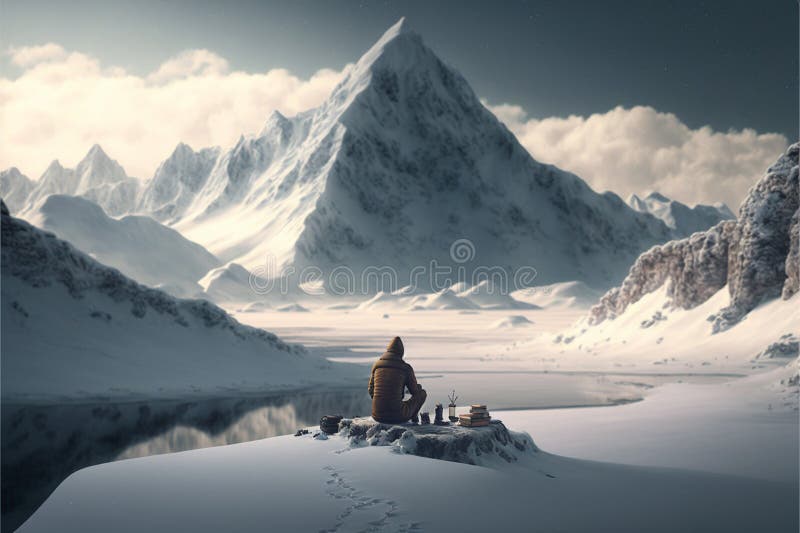 Chill Out Scene in the Snow Mountains, Landscape, Generative Ai Stock ...