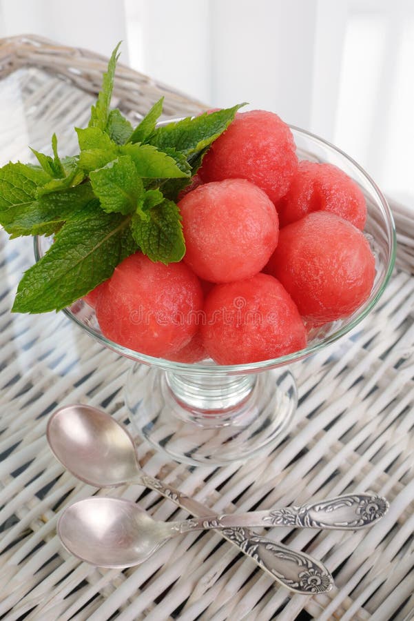 Chilled Appetizer of Watermelon Balls Stock Photo - Image of pulp ...