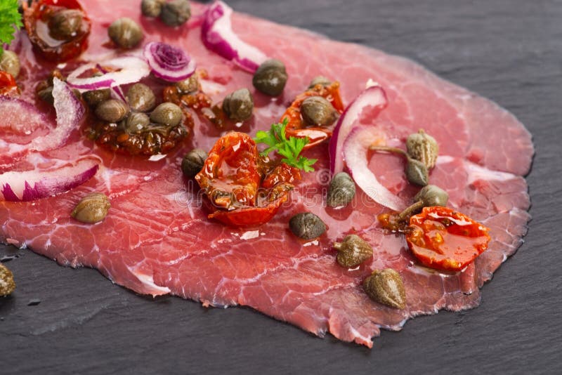 Chilled Beef Carpaccio Cold Stock Image - Image of capers, dish: 330561041