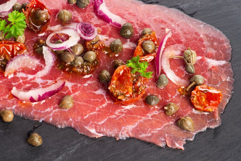 Chilled Beef Carpaccio Cold Stock Image - Image of marble, cheese ...