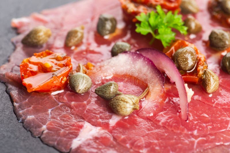 Chilled Beef Carpaccio Cold Stock Photo - Image of italian, leaf: 330561140