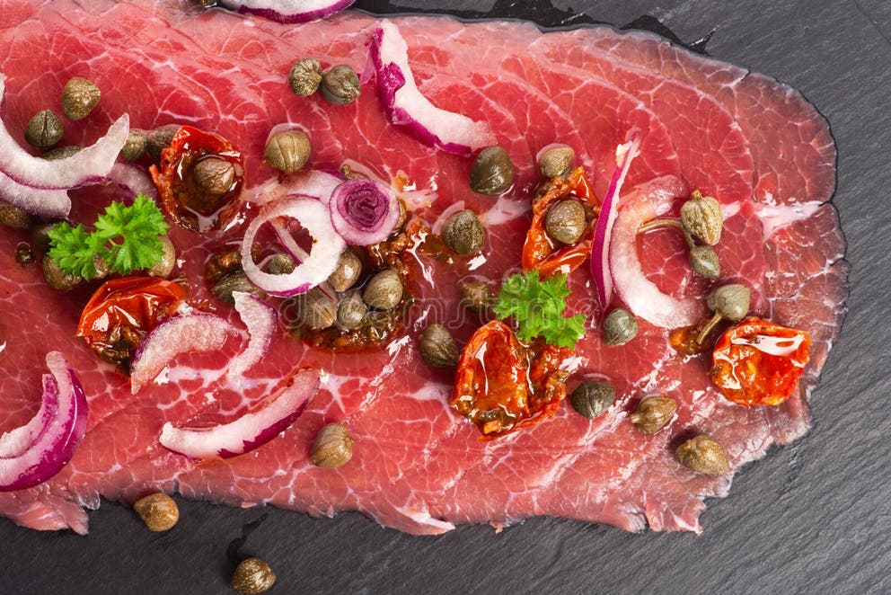 Chilled Beef Carpaccio Cold Stock Image - Image of dish, herbs: 331516457