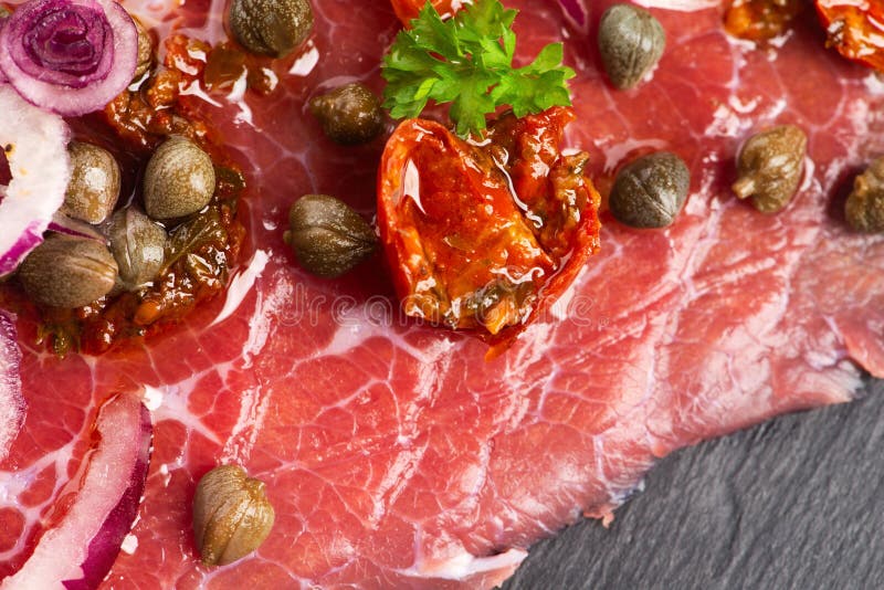 Chilled Beef Carpaccio Cold Stock Image - Image of overhead, chilled ...