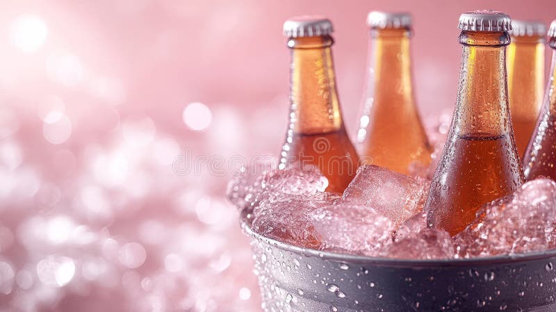 Chilled Beer Bottles in an Ice-filled Bucket. Stock Photo - Image of ...