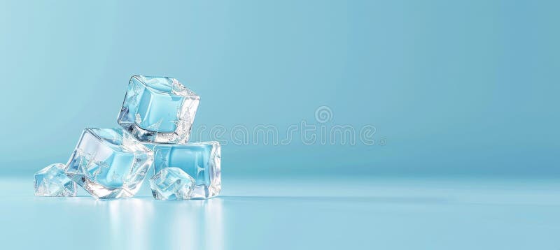 Chilled Blue Ice Cubes on Blurred Background Banner Panorama in Serene ...