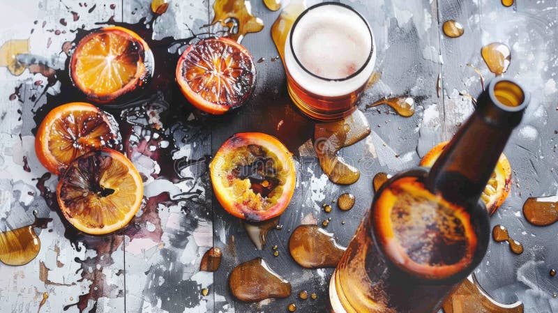 A Chilled Bottle of Orange-flavored Beer Next To a Sliced Orange Stock ...