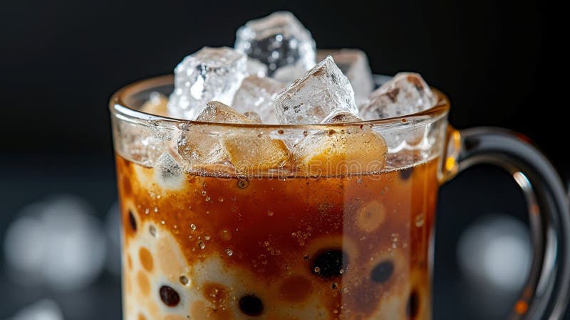 Chilled Bubble Tea with Ice Cubes in Glass Mug Stock Image - Image of ...