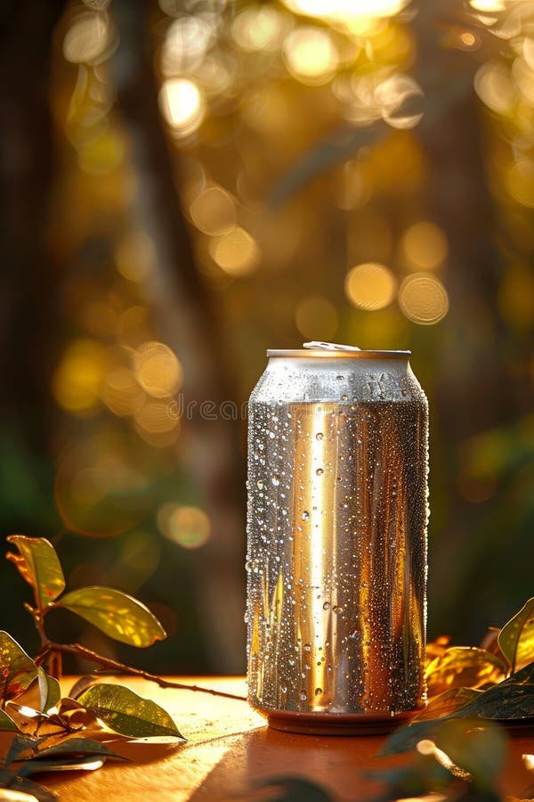 Refreshing Beverage Can in Nature with Dew and Sunlight, Golden Hour ...