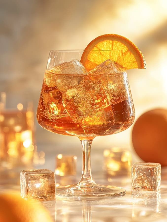 Chilled Cocktail with Orange Slice in Sunset Lighting. Stock Photo ...