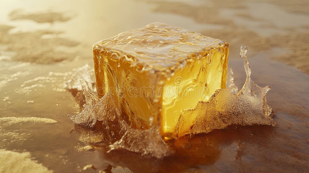 Chilled Cube Melting into Puddle, Temporal Flavor Frame. Stock Image ...